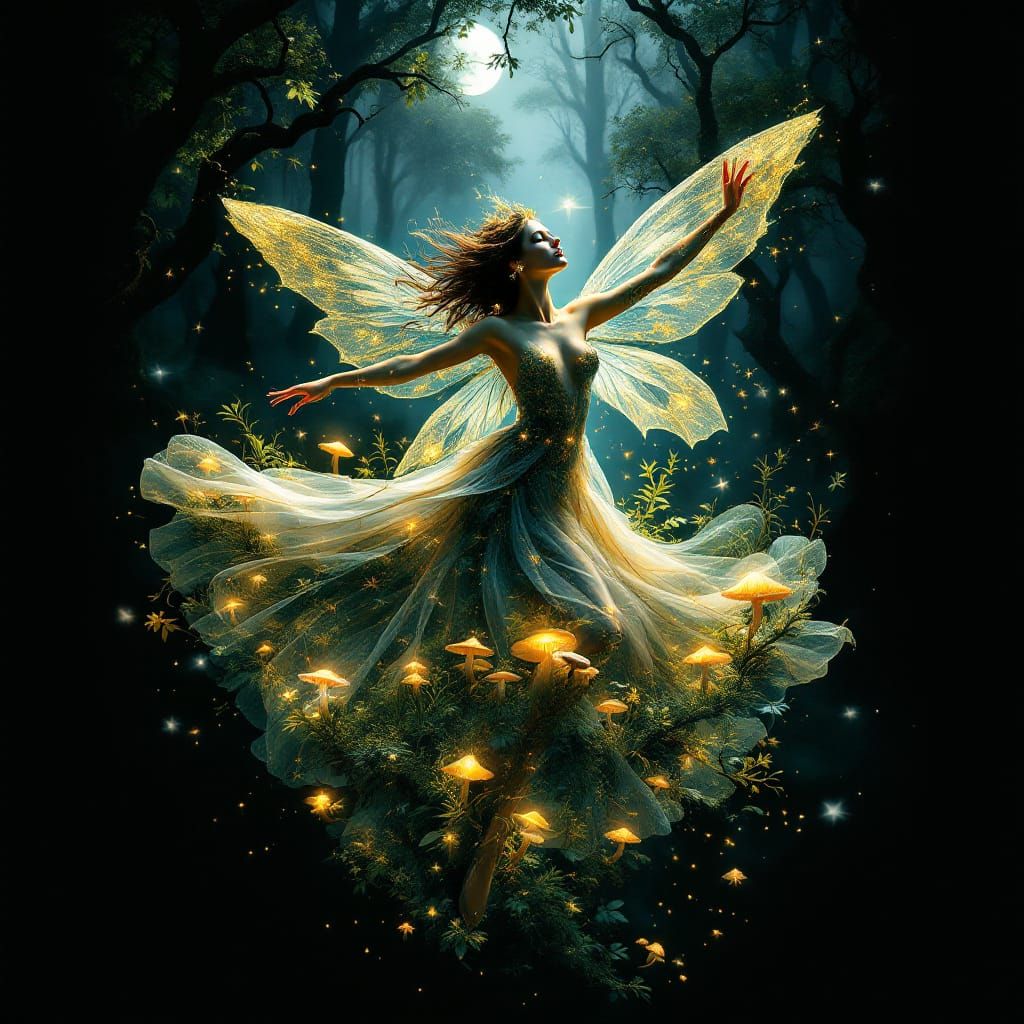 Elspeth - Ethereal Fairy Queen in Mid-Air, Surrounded by Vib...