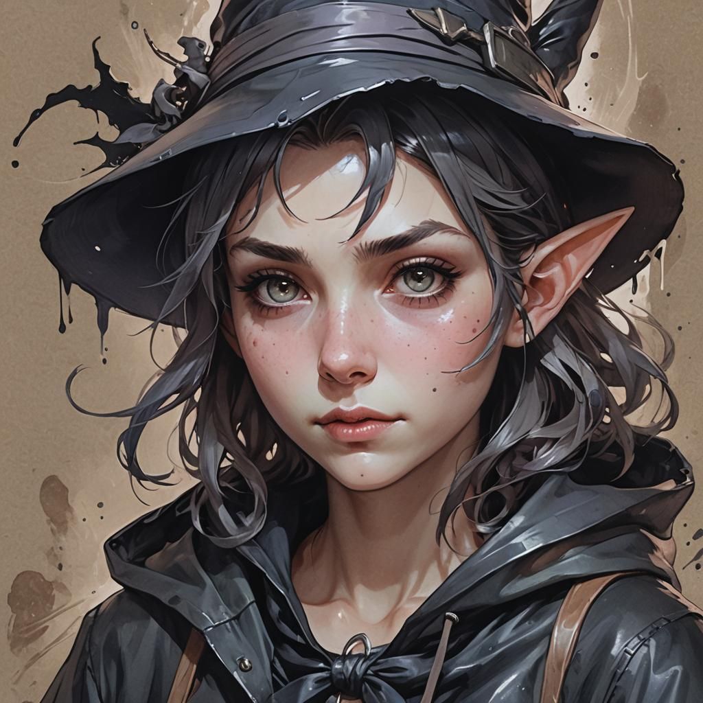 portrait Wet Wash Liminal Pixie WITCH IN Dark Academia Wasteland ...