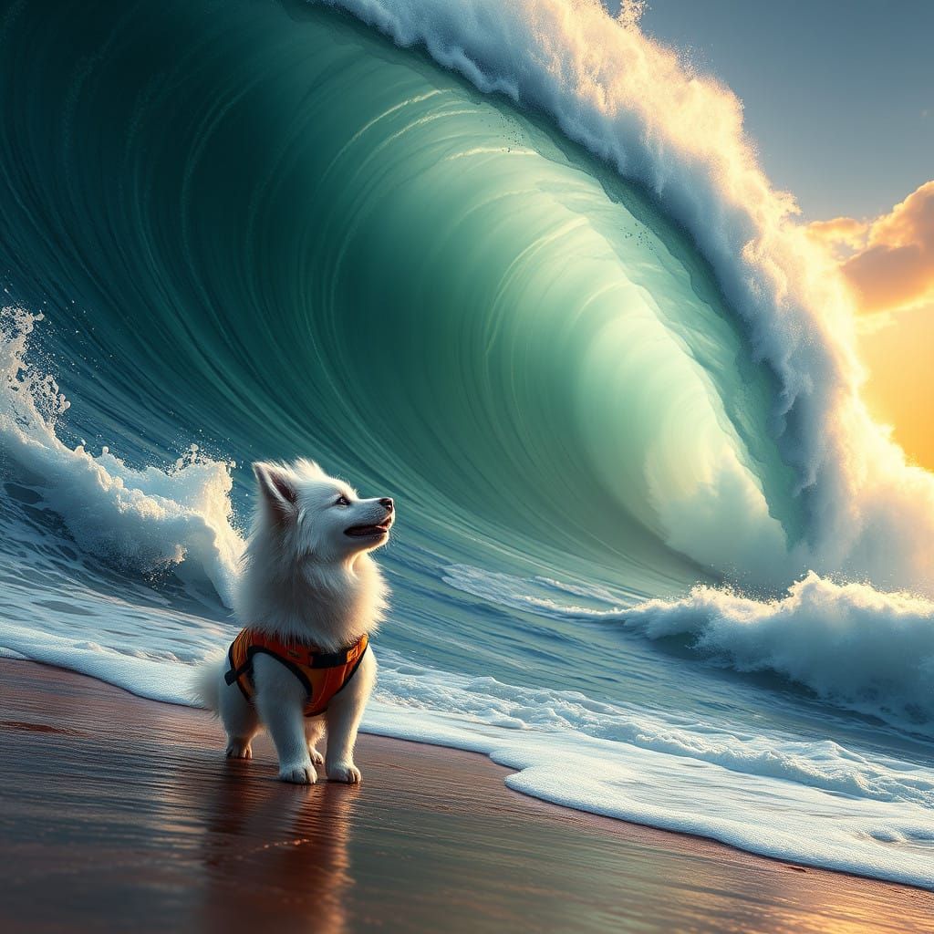 big waves with cute dog - Majestic Wave Meets Adorable Dog ...