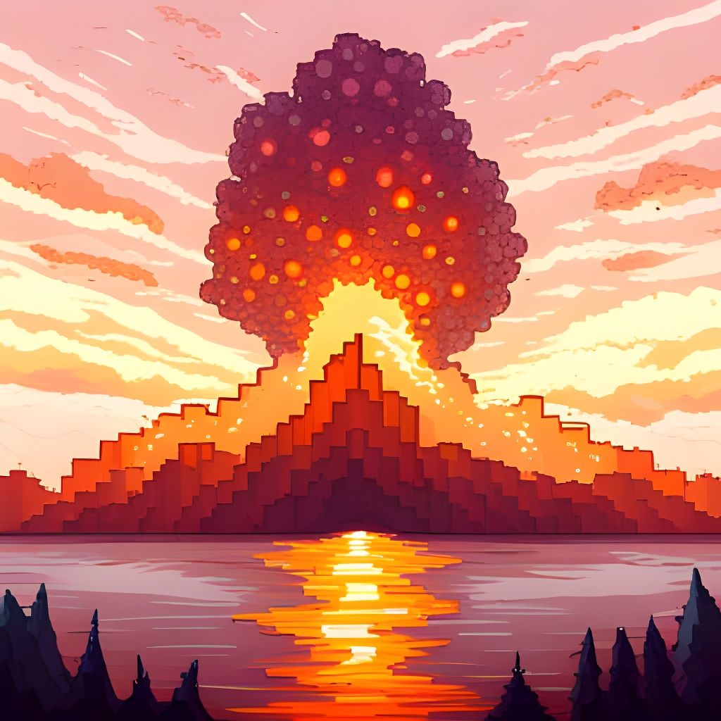 Pixel art exploding volcano - AI Generated Artwork - NightCafe Creator