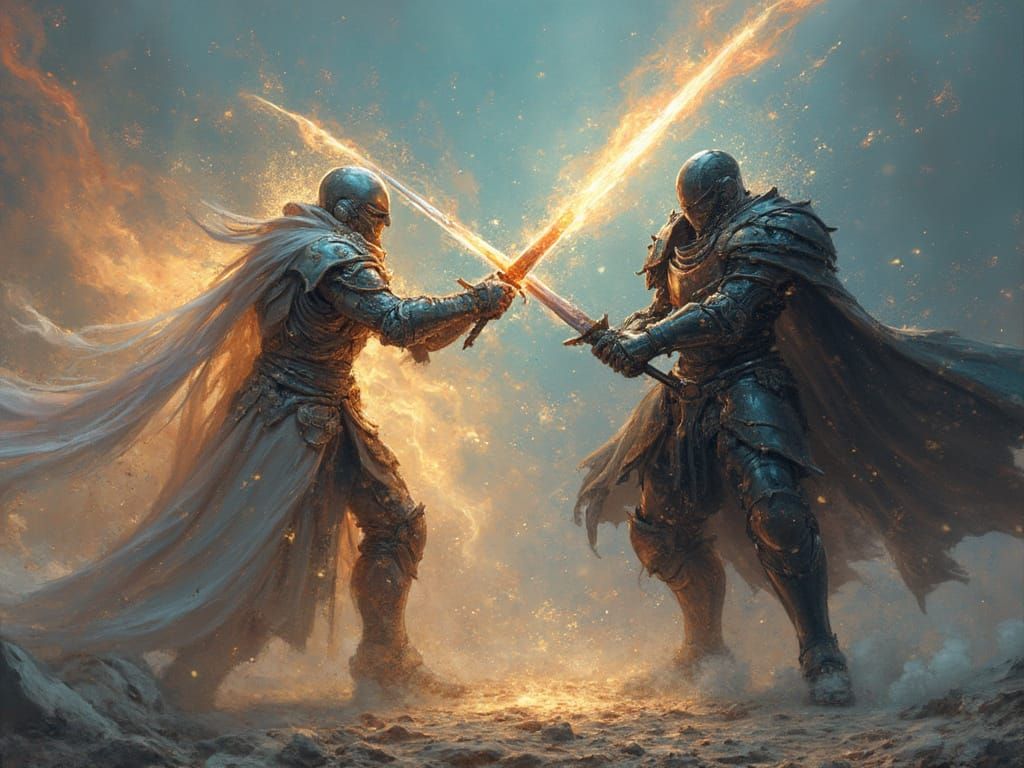 Surreal Warriors Clash in Ethereal Armor - AI Art
