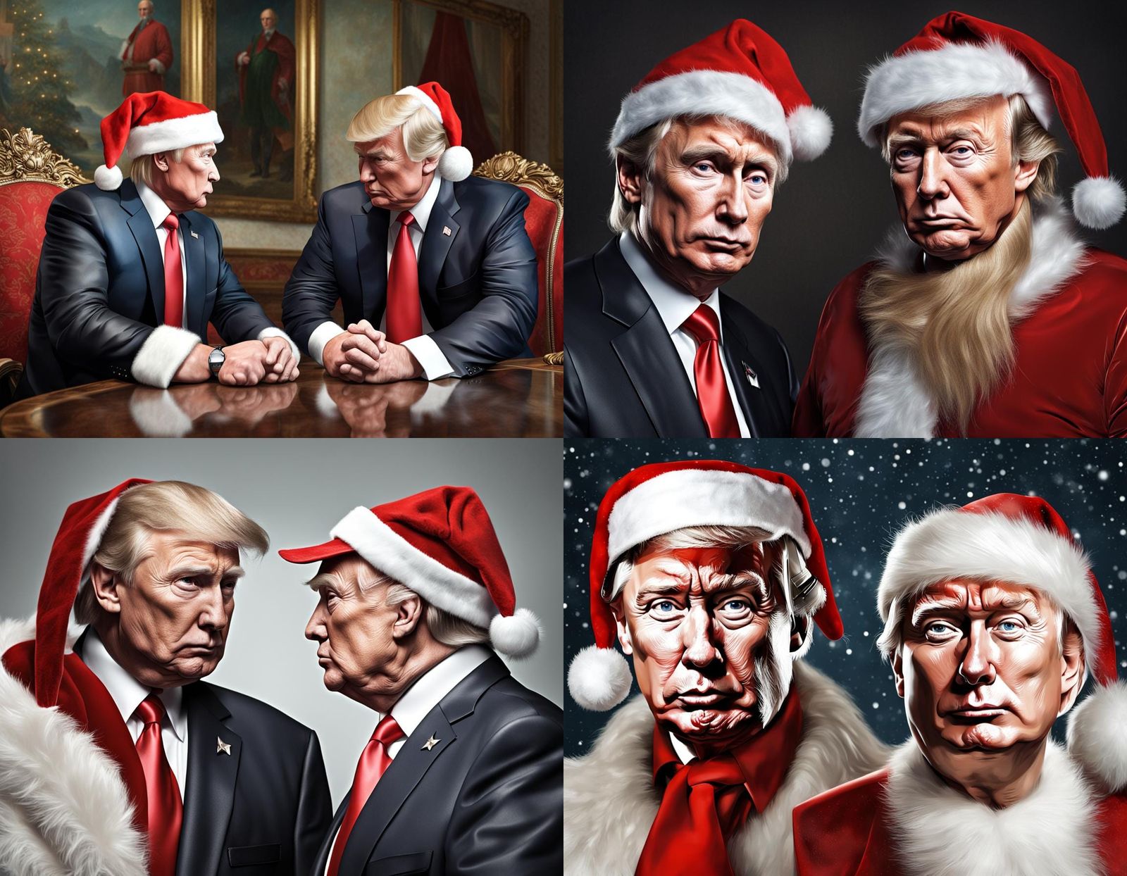 Vladimir Putin and Donald trump as santa claus, photorealistic - AI ...