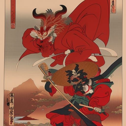 A Insanely Detailed Fantastical and Whimsical Painting of an Oni in a ...