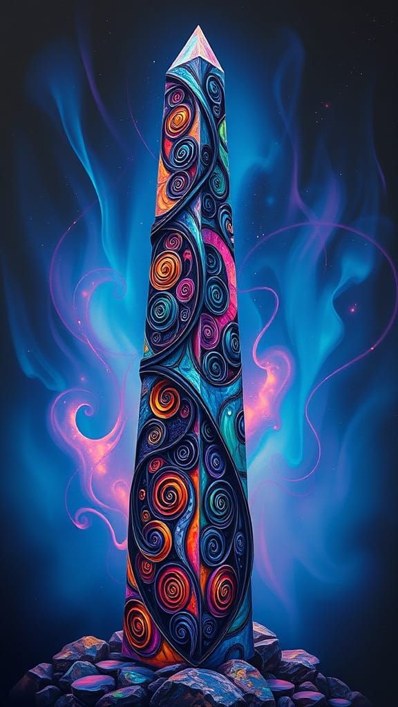 Obsidian Obelisk Glass Moebius deep color cool colors quilling oil on ...