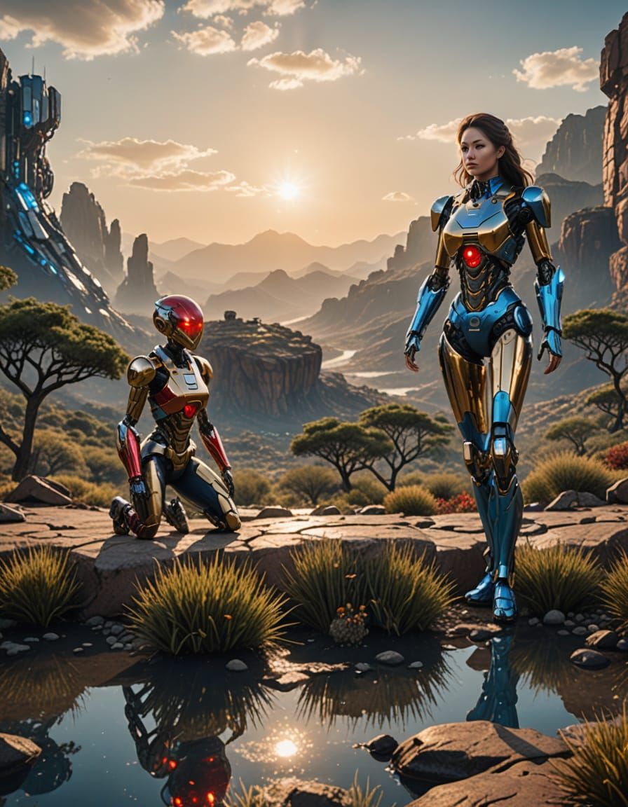 Epic Sci-Fi Fembot Landscapes on Terraformed Tiros... - AI Art