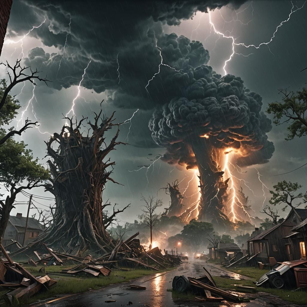 Violent storm and tornado lightning and heavy rain - AI Generated ...