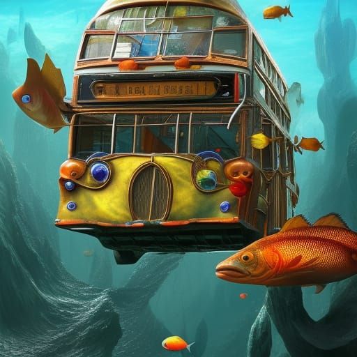 men turned into fish are driving a bus 8k resolution concept art ...