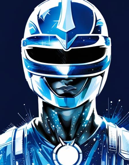 double exposure Portrait Blue Power Ranger with planets, outer space ...