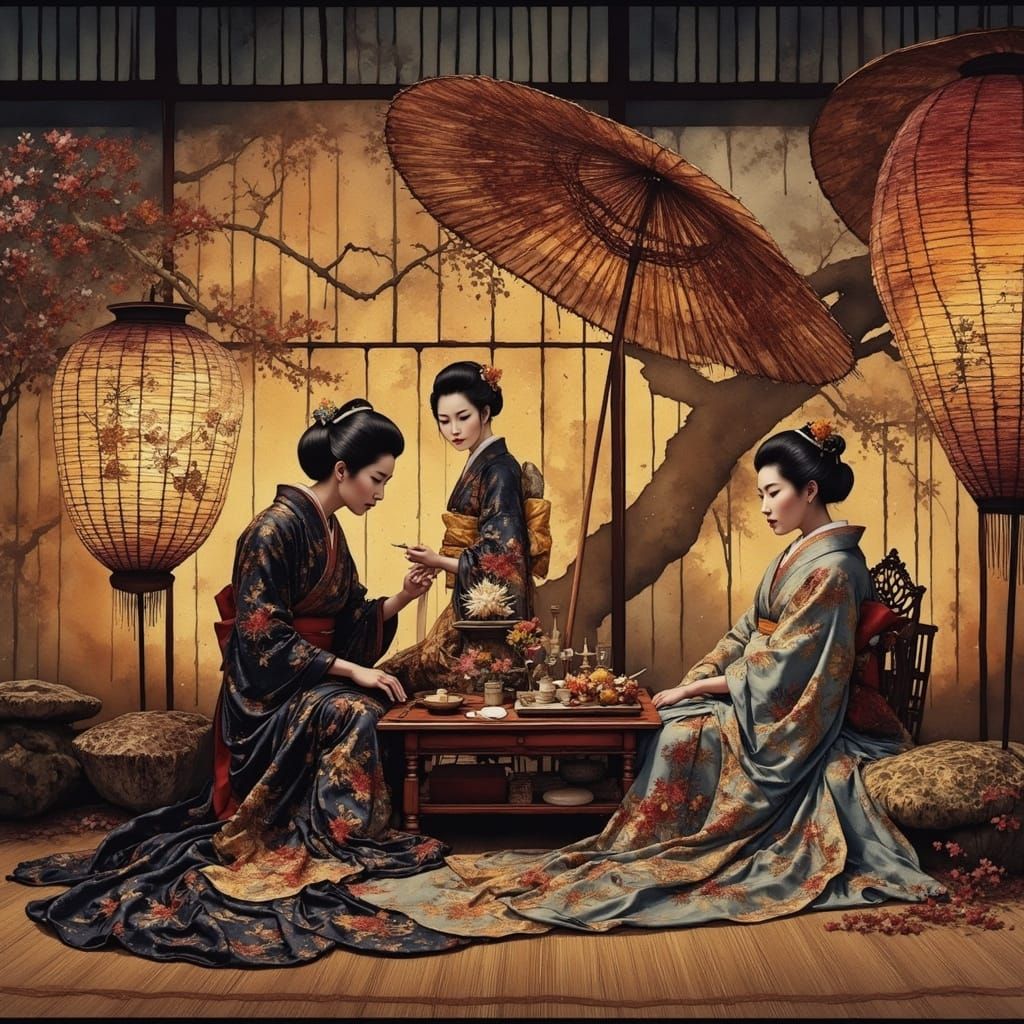 Modern Reproduction of Courtesan and Shadow Lantern, à la façon de ...