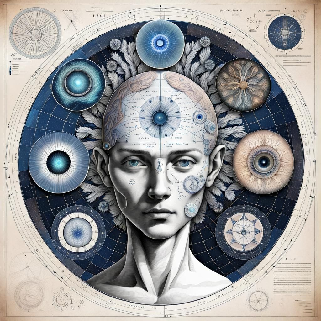 Design for a drawing and sketch of the human head, mind, brain, eyes ...