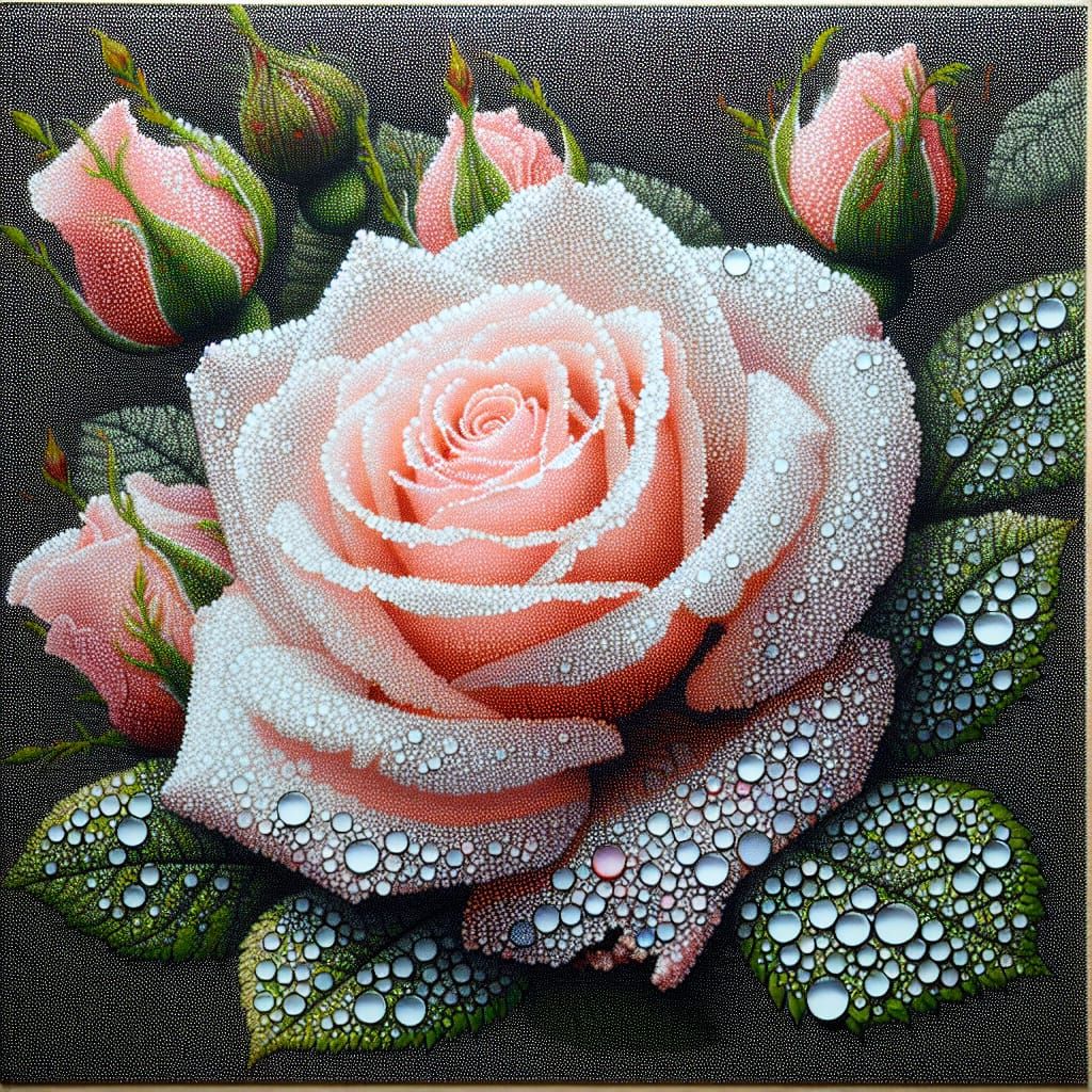 Blush Rose - Exquisite Pink Rose in Pointillist Art