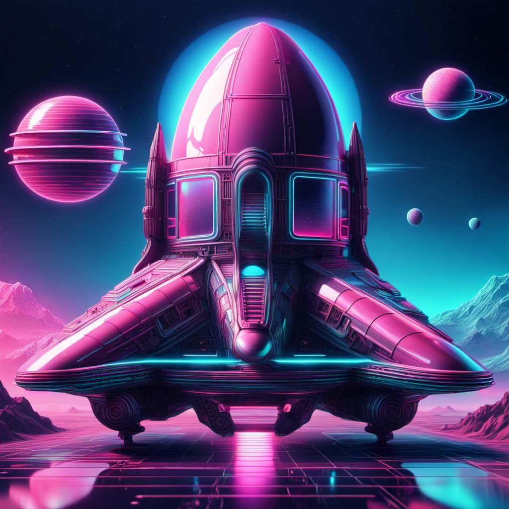 Neon space Retro, intricate glass spaceship, vaporwave aesthetic ...