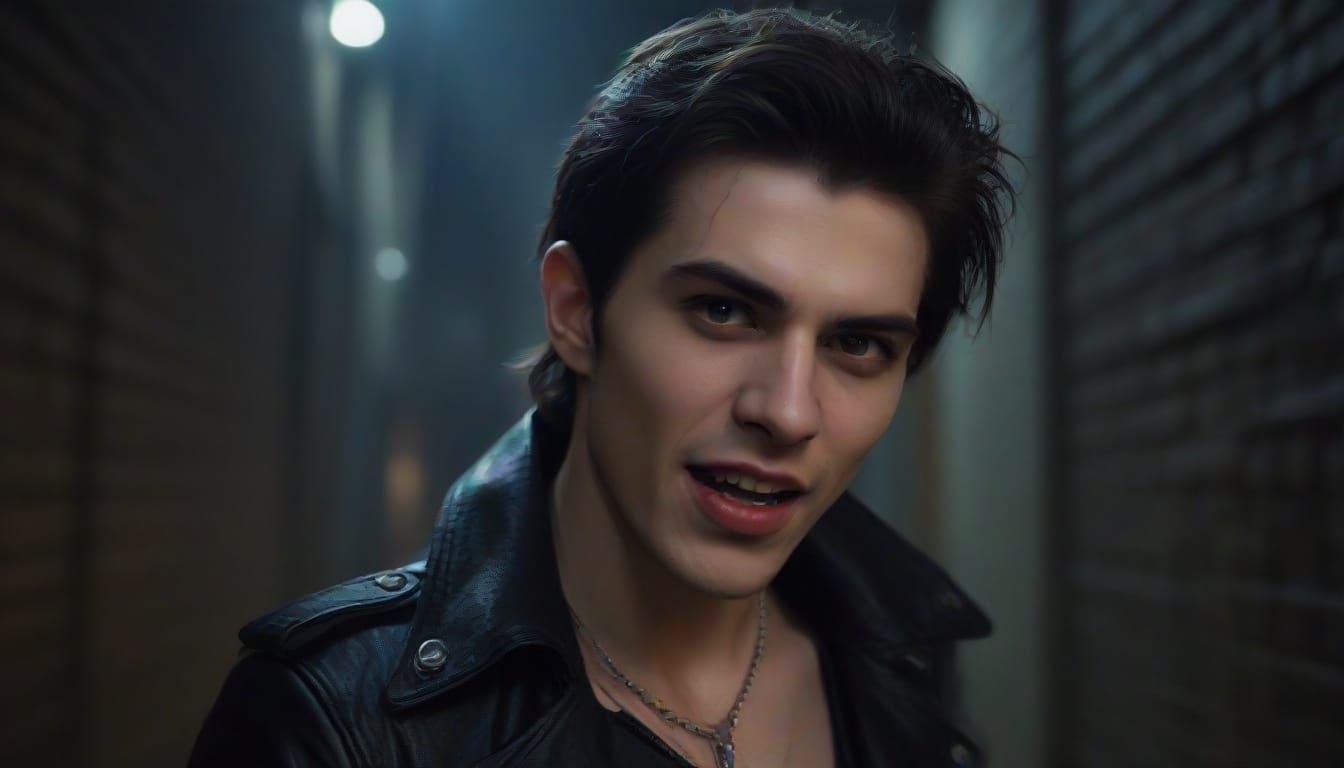 Night Rebel - Gritty Vampire Rebel in Neon Alleyway
