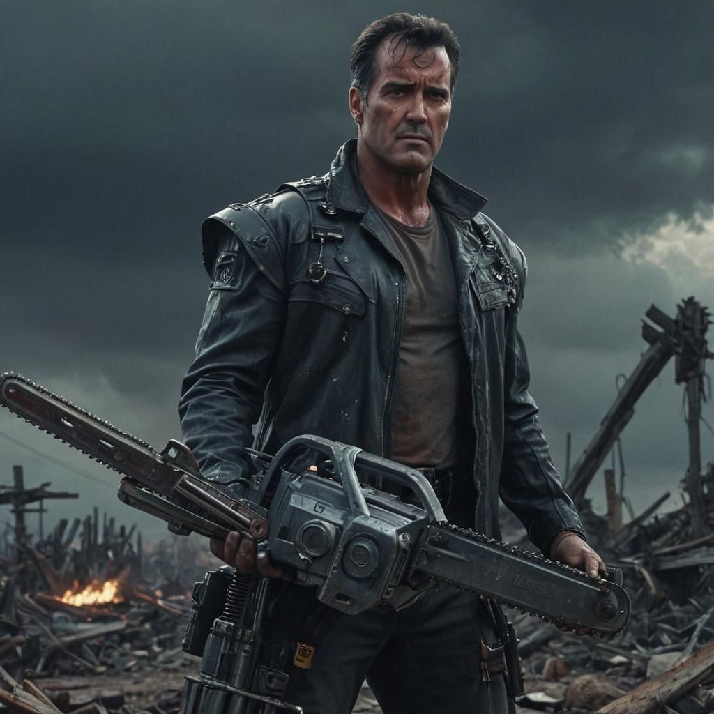 Bruce Campbell as Cyberpunk Terminator in Post-Apo... - AI Art