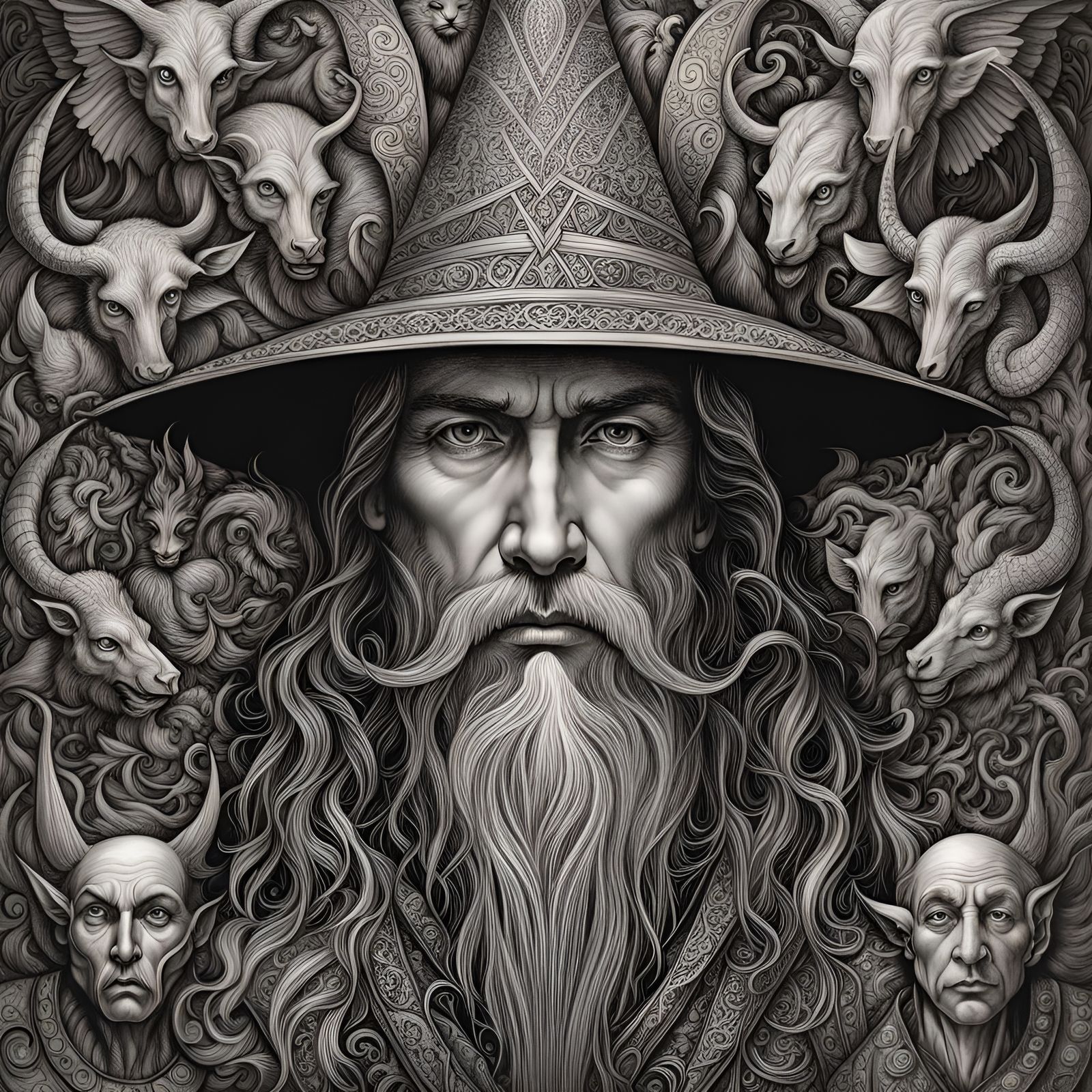 A Wizard surrounded by all the demons he has evoked - AI Generated ...