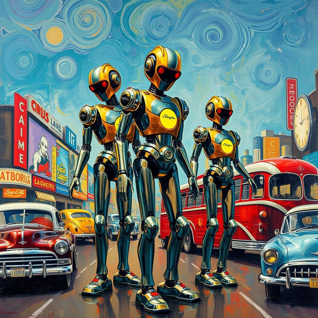 1950s retro-sci robots Street bus - Retro-Futuristic Robots...