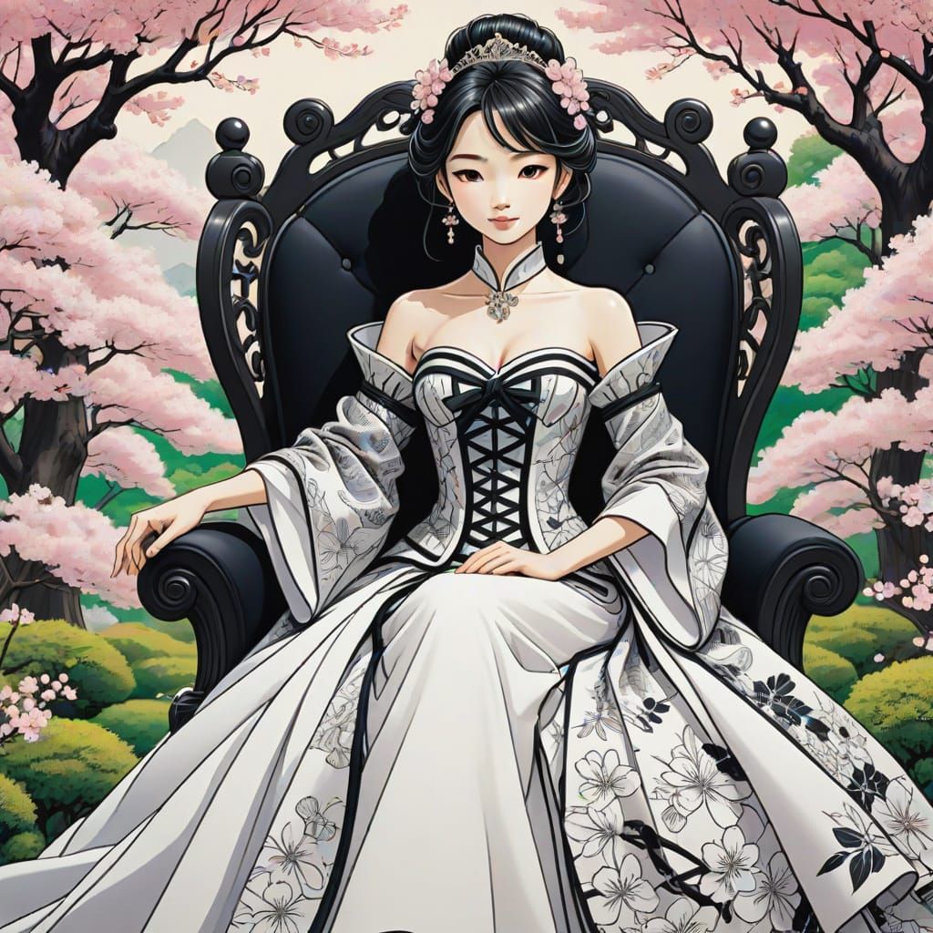 Royal Princess in Japanese-Style Garden Scene with... - AI Art