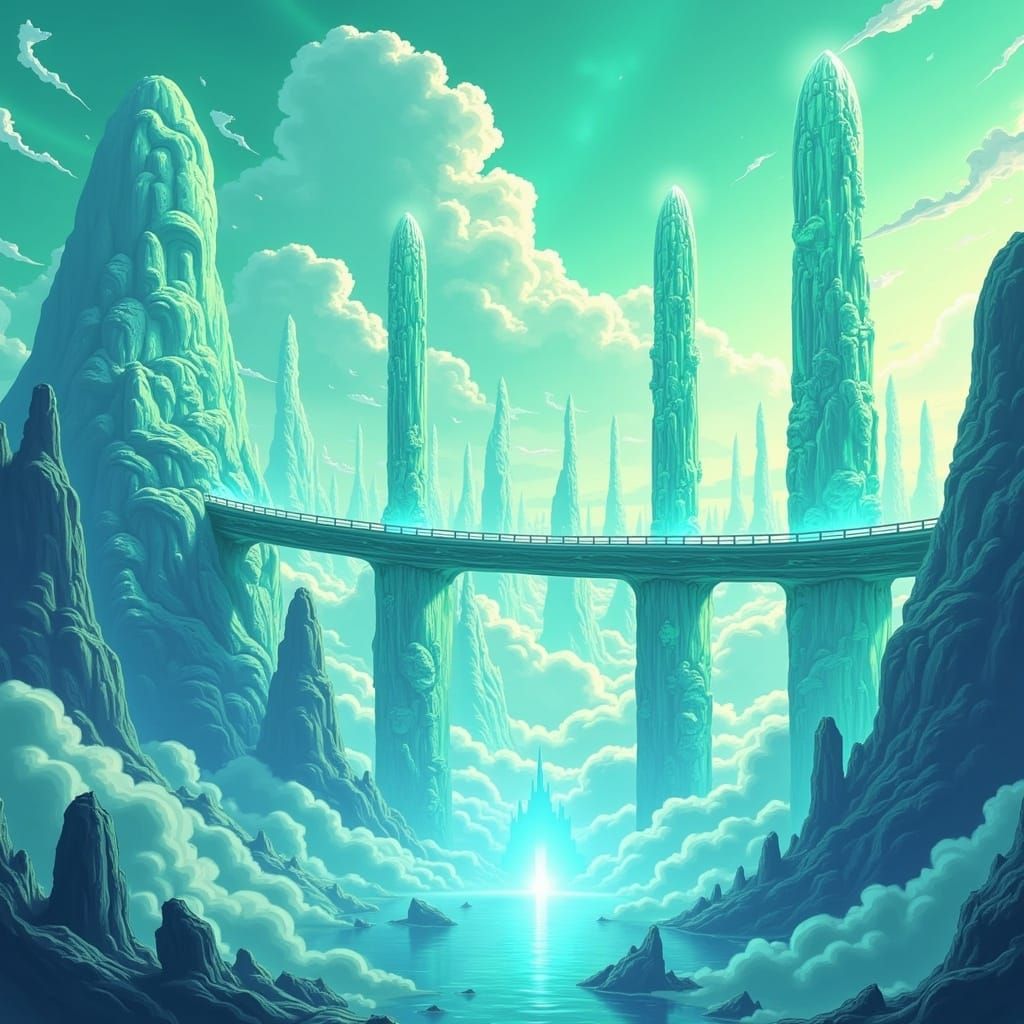 Ethereal Future Realm Unfolds with Radiant Mint Gr... - AI Art