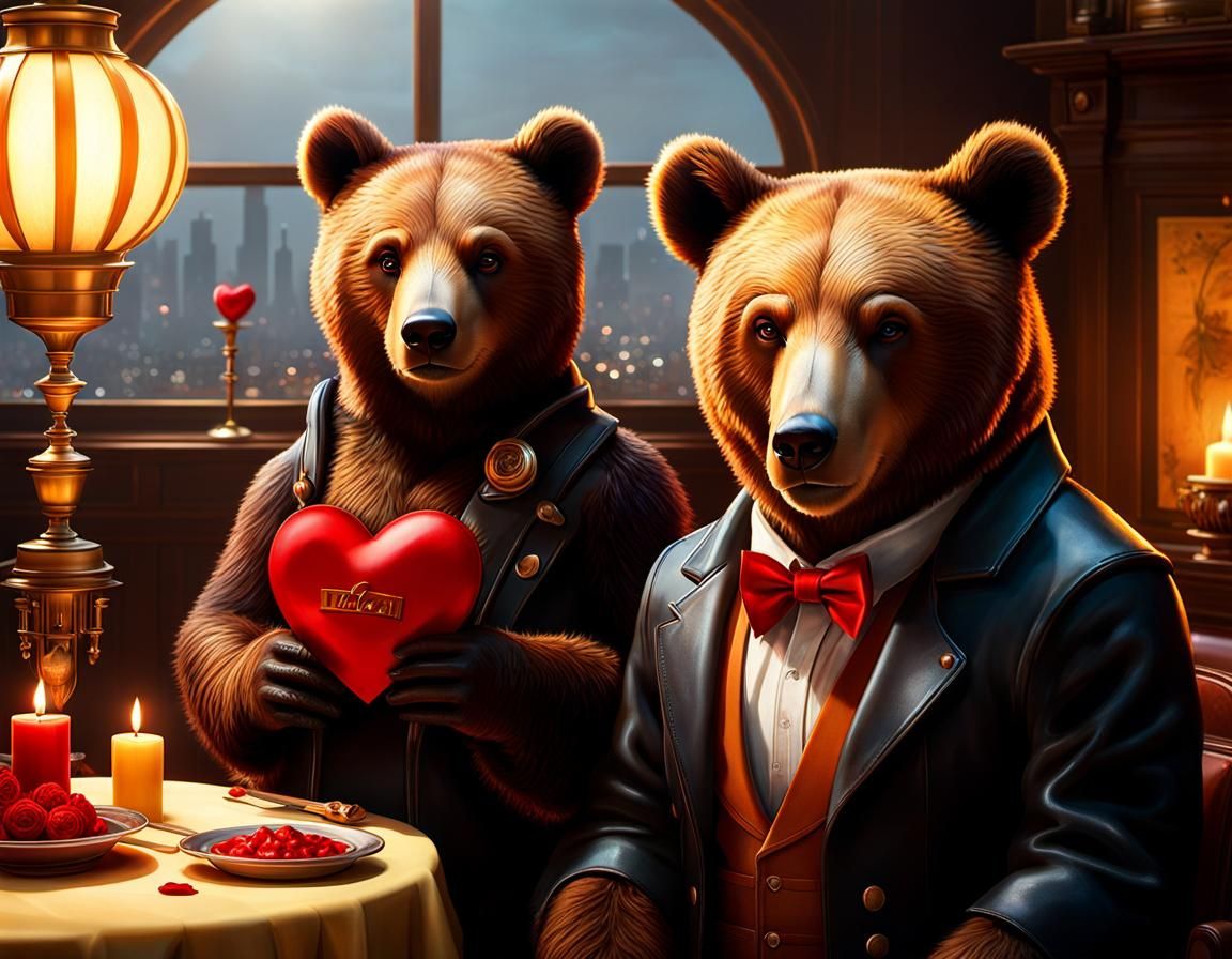 Beary Lovely Valentines Candlelit Dinner - AI Generated Artwork - NightCafe Creator