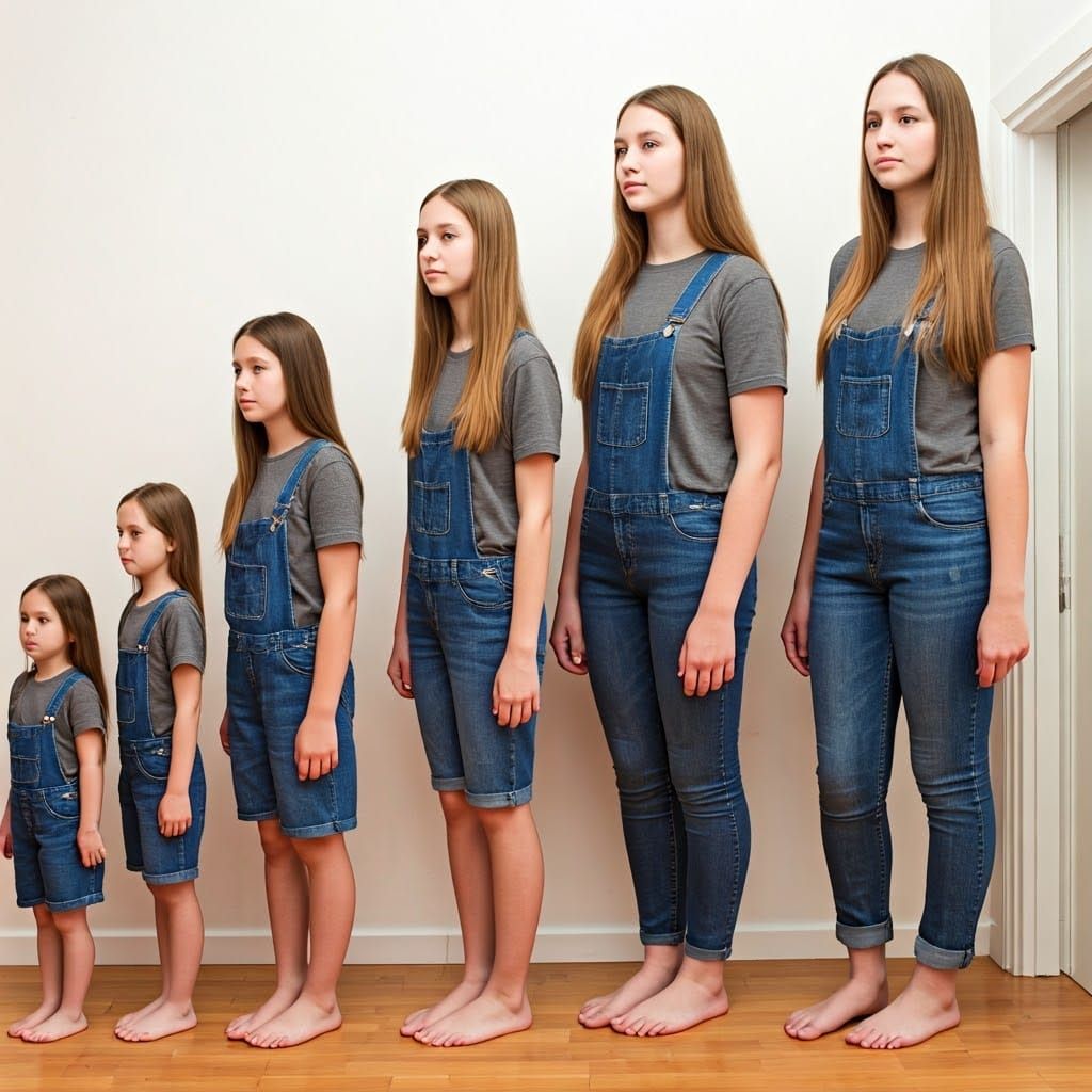 Growing sequence side by side of 18 years old girl