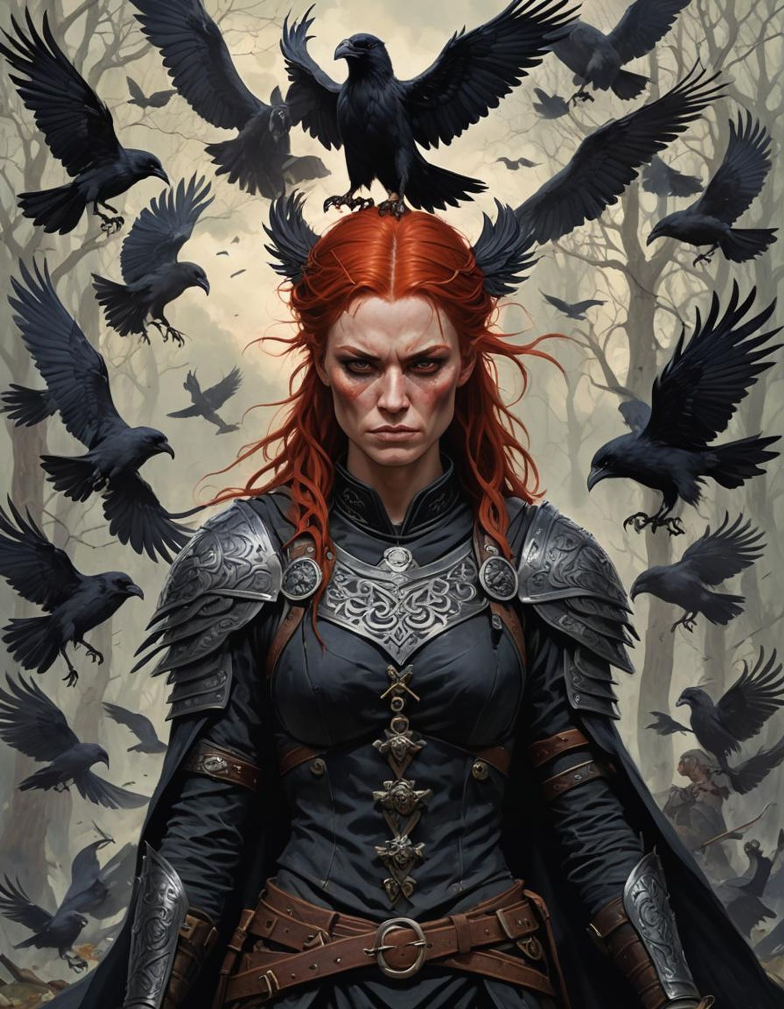 female celtic warrior red hair with ravens - AI Generated Artwork ...