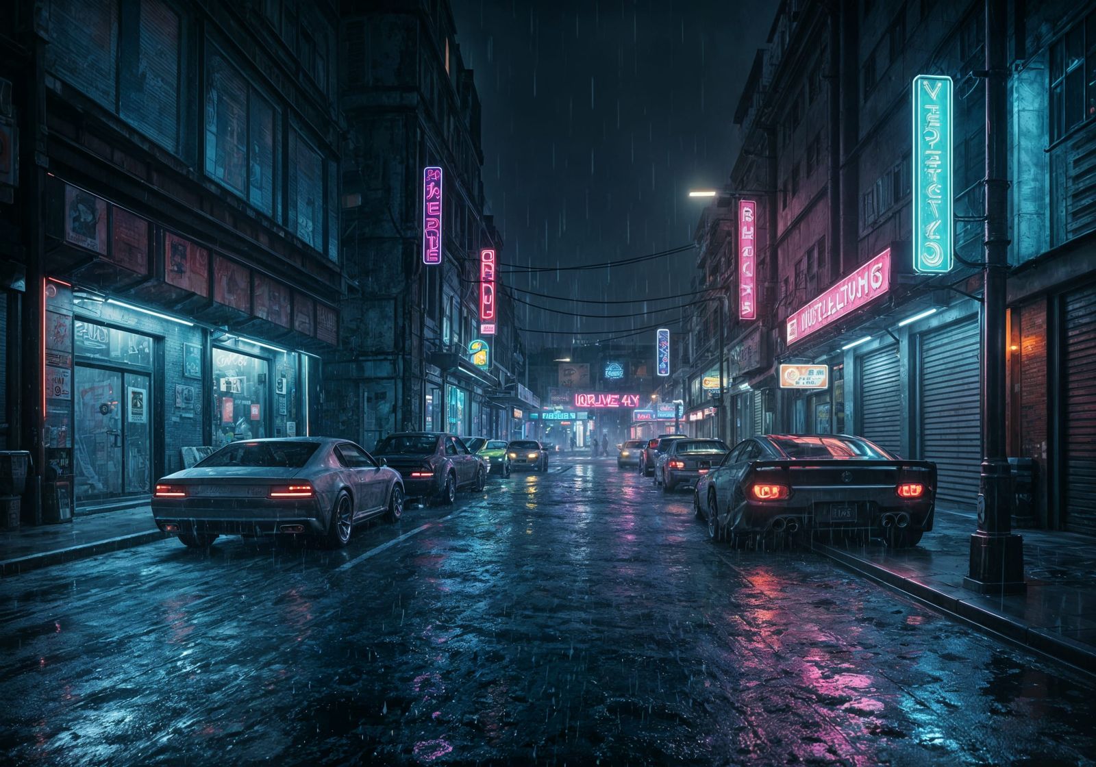 Cyberpunk Street Scene at Night - AI Art