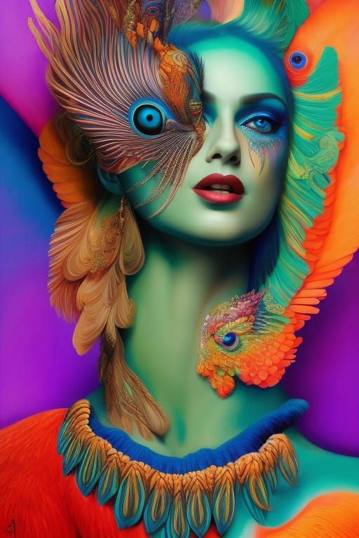 Incredible Detailed Full Body Portrait Of An Exotic Beautiful Peacock