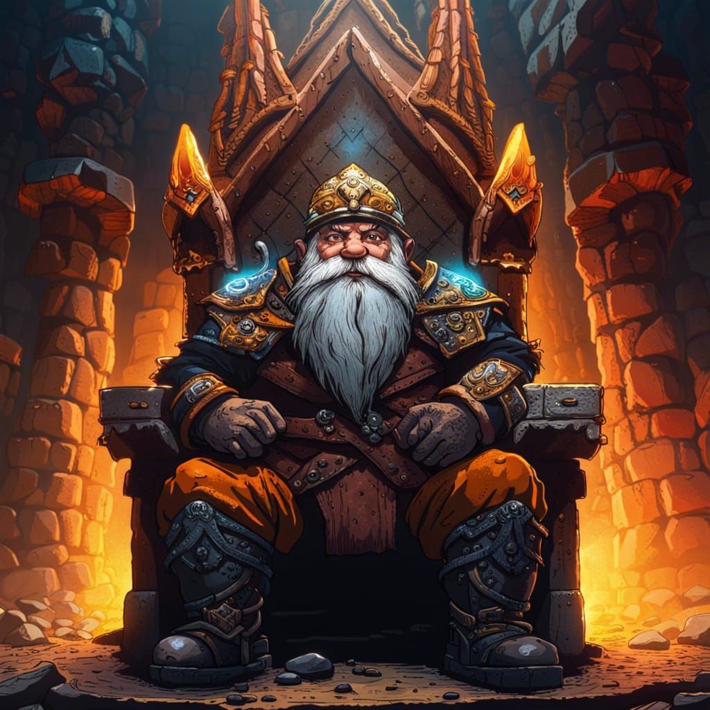 A dwarf sitting on throne in a mine - AI Generated Artwork - NightCafe ...