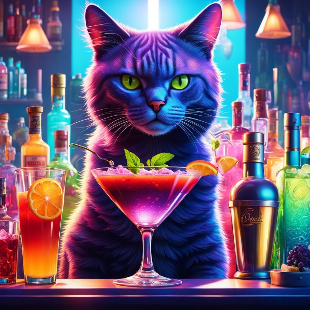 A cat bartender mixing a delicious cocktail 8k resolution concept art ...