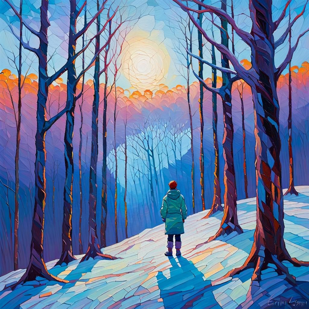 Morning Hike - Winter Wonderland in Impressionist Style