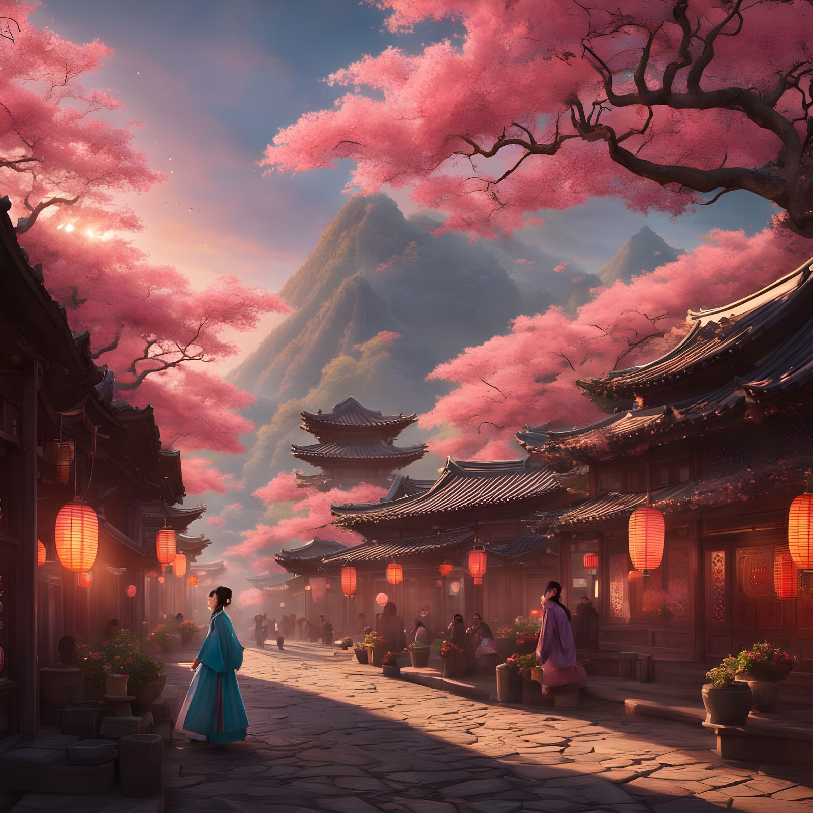 Night Life. - Historical Korean Beauty Strolls a Fantastical...