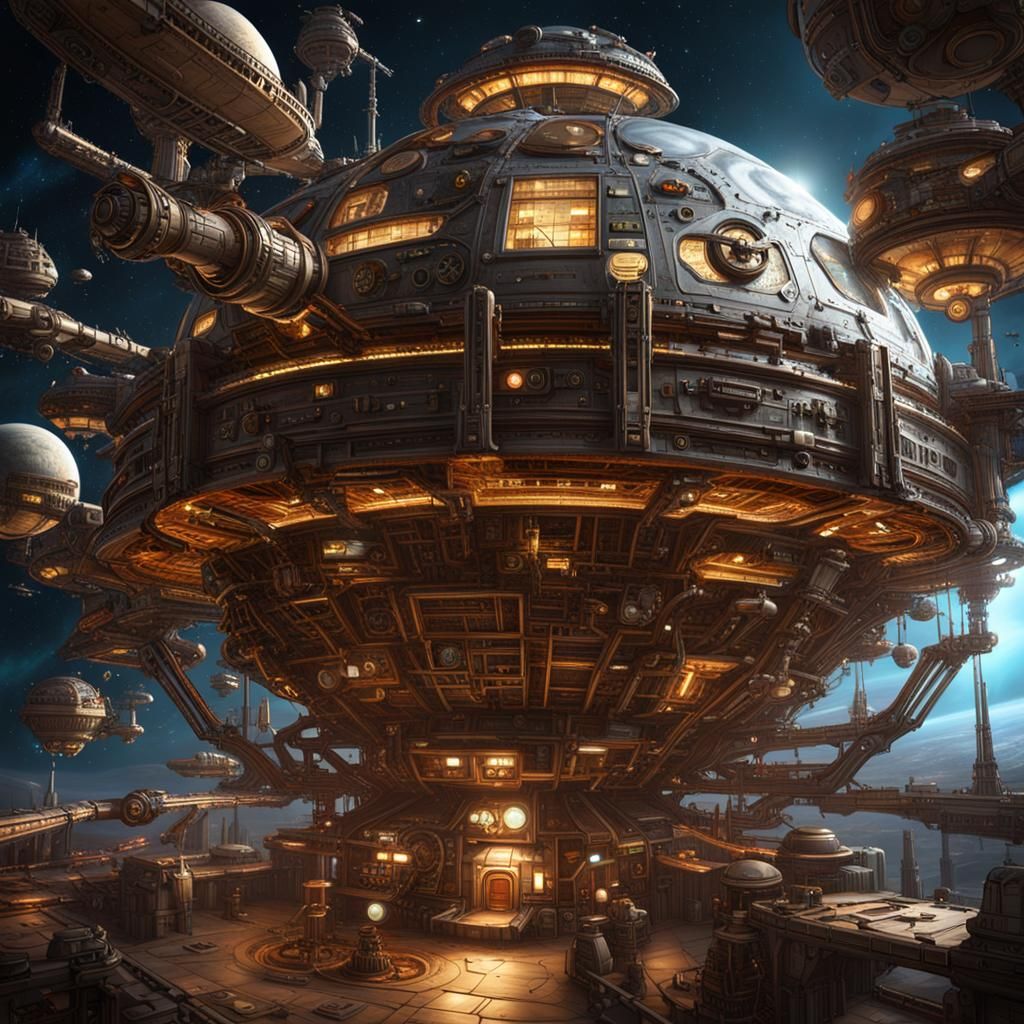 Steampunk Space Station 1 - AI Generated Artwork - NightCafe Creator
