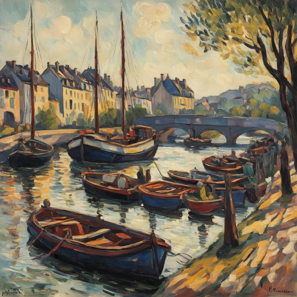 Impressionist Boats on the Seine in Fauvist Style - AI Art