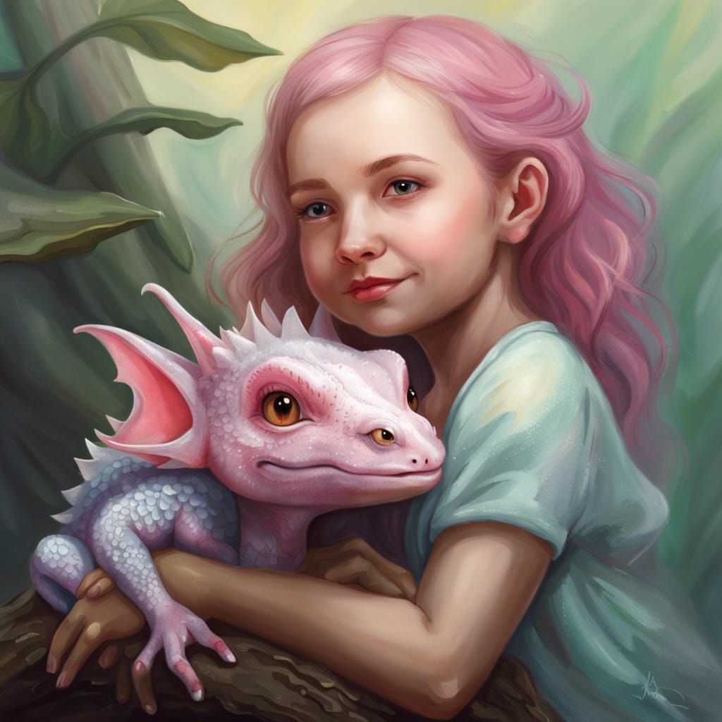 🪧 Darling Girl with her mythical pet Draxol - AI Generated Artwork ...