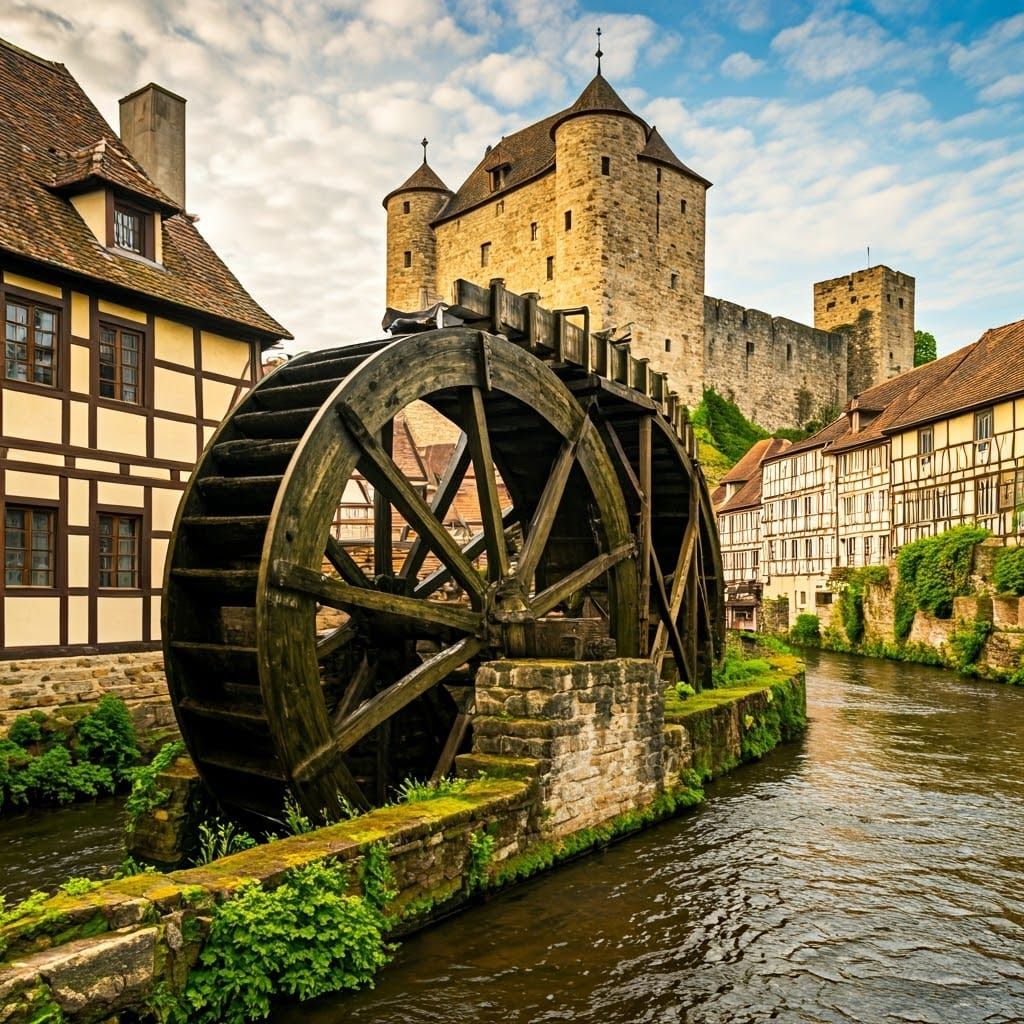 Medieval Waterwheel - Medieval Waterwheel in Idyllic Landsca...