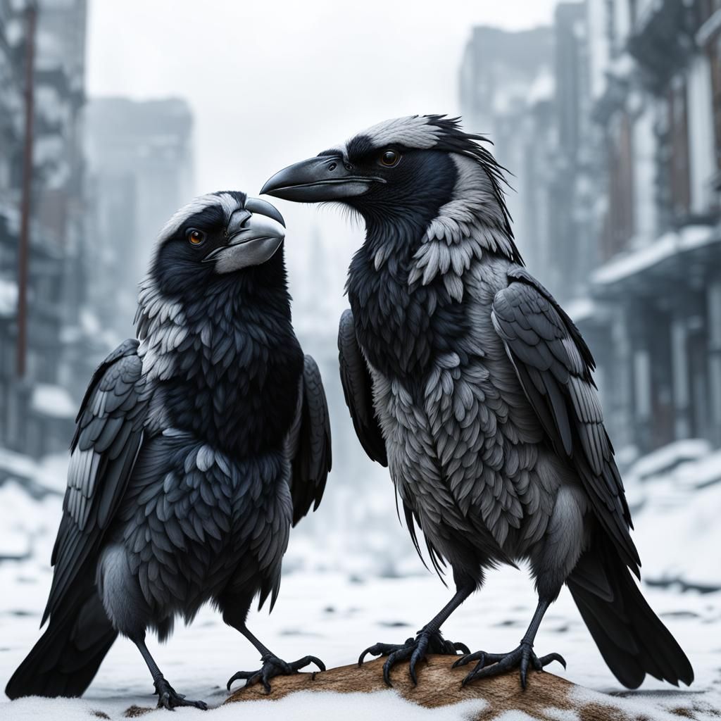 two hooded crows in winter - different model - AI Generated Artwork ...