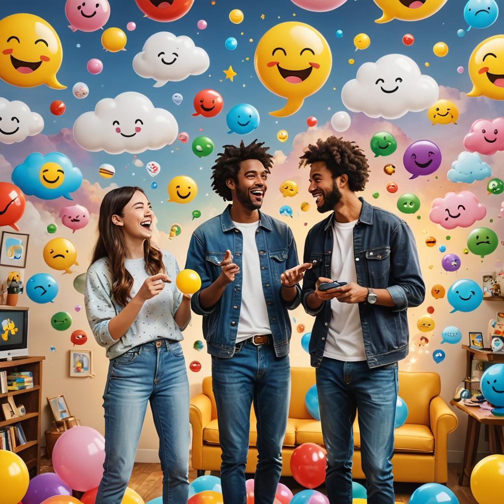 Two friends exchange witty banter, their (chat bubbles)filled with ...