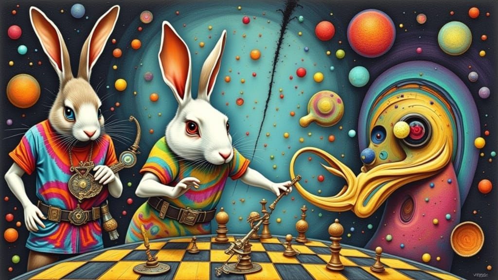 Psychedelic Hippie Rabbit in Tie-Dyed Shirt - AI Art