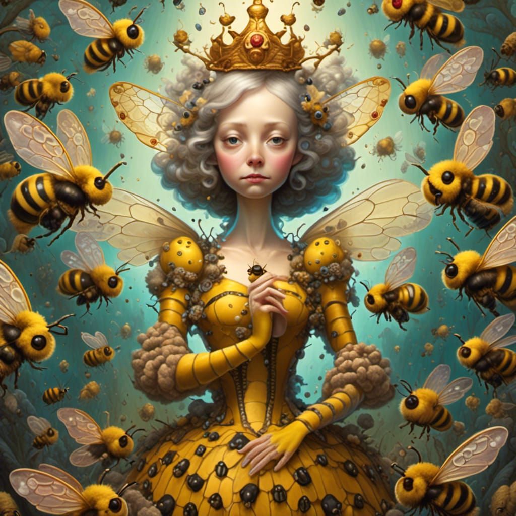 Beautiful anthropomorphic Queen Bee and her kingdomof bees : r/nightcafe