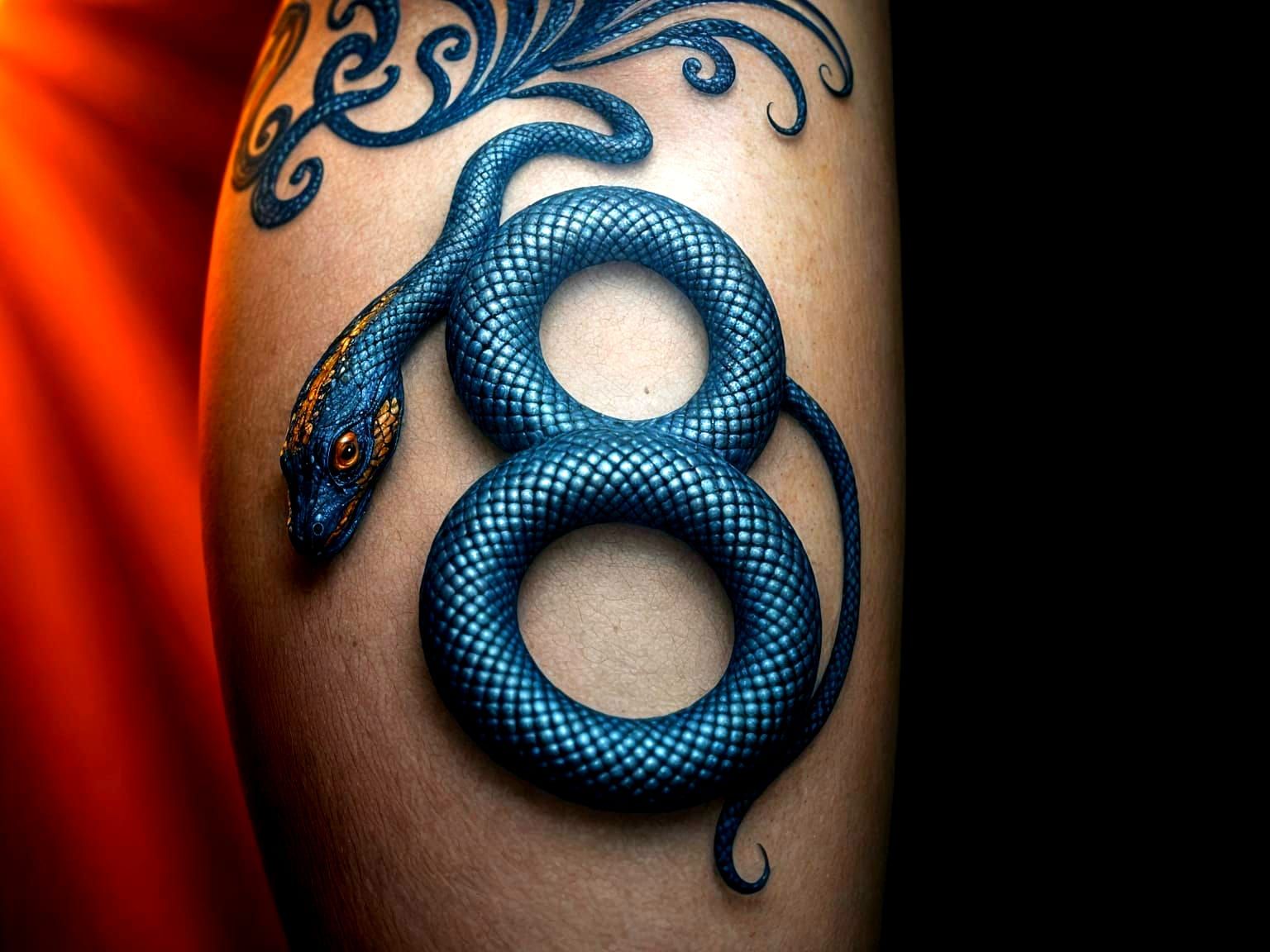 Surrealistic Twin Serpents Tattoo in Vibrant Color... - AI Art