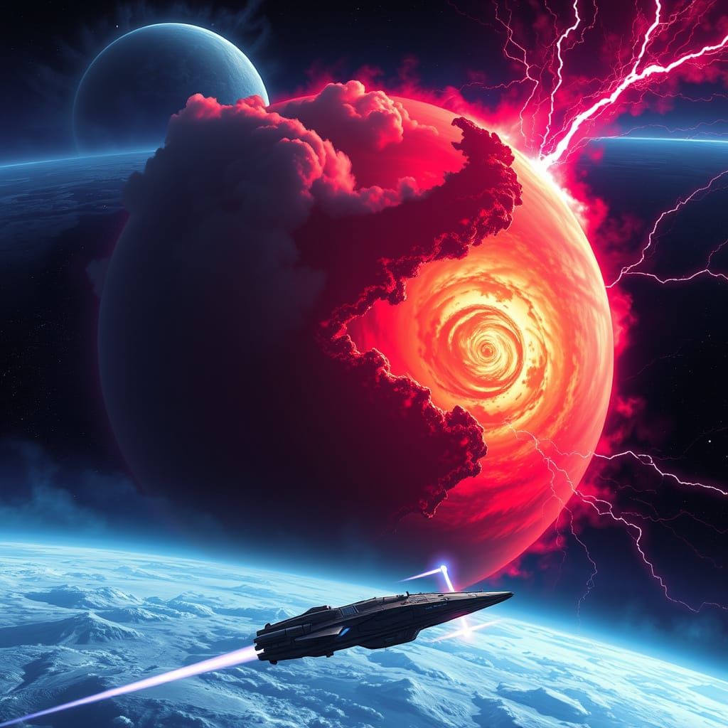 Storm-Torn Gas Giant in Eerie Nebula Setting, Cybe... - AI Art