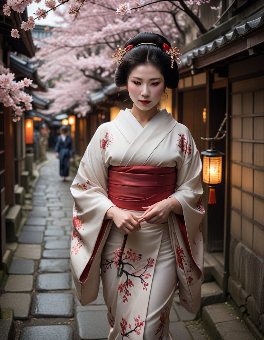Geisha Lady in Kyoto - Enigmatic Geisha in Kyoto's Lantern L...