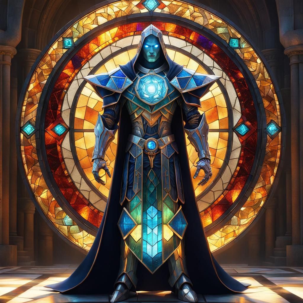 Stained-glass, geometric shapes, symmetry, male human - robot hybrid ...