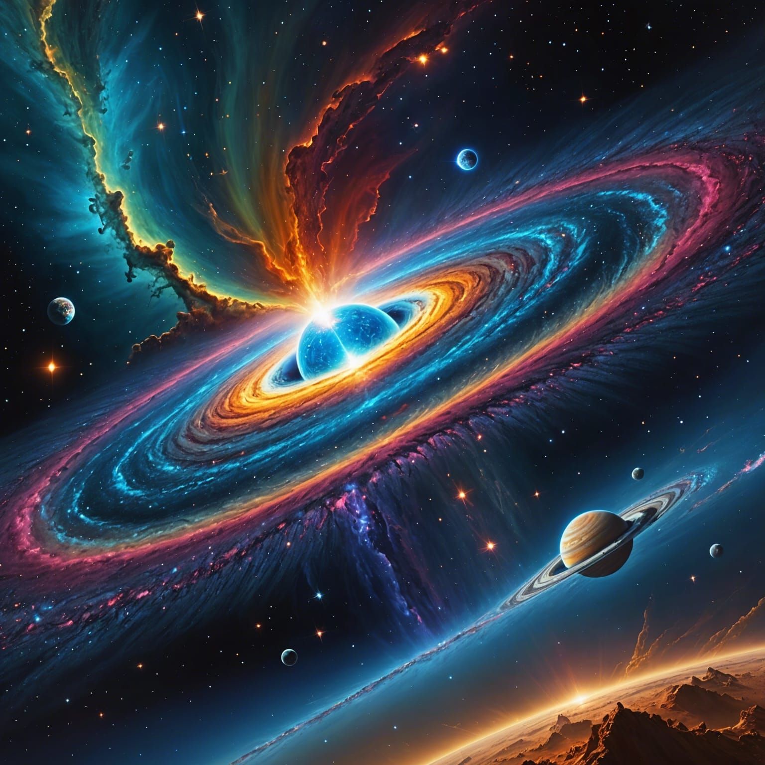 Cosmic scene collapsing star igniting, blue liquid fire blast waves ...