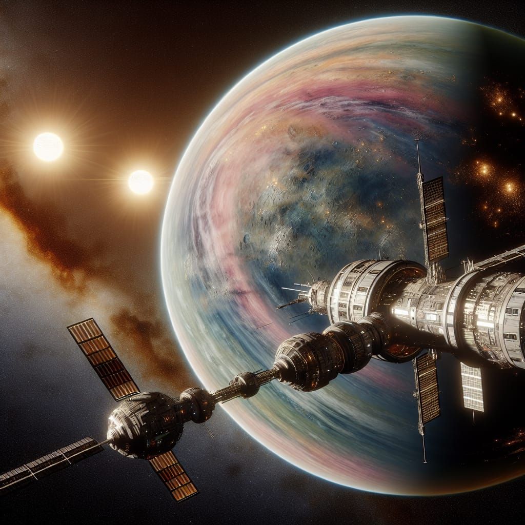 Space Station Narstia, in the constellation of the Deux Suns - AI ...