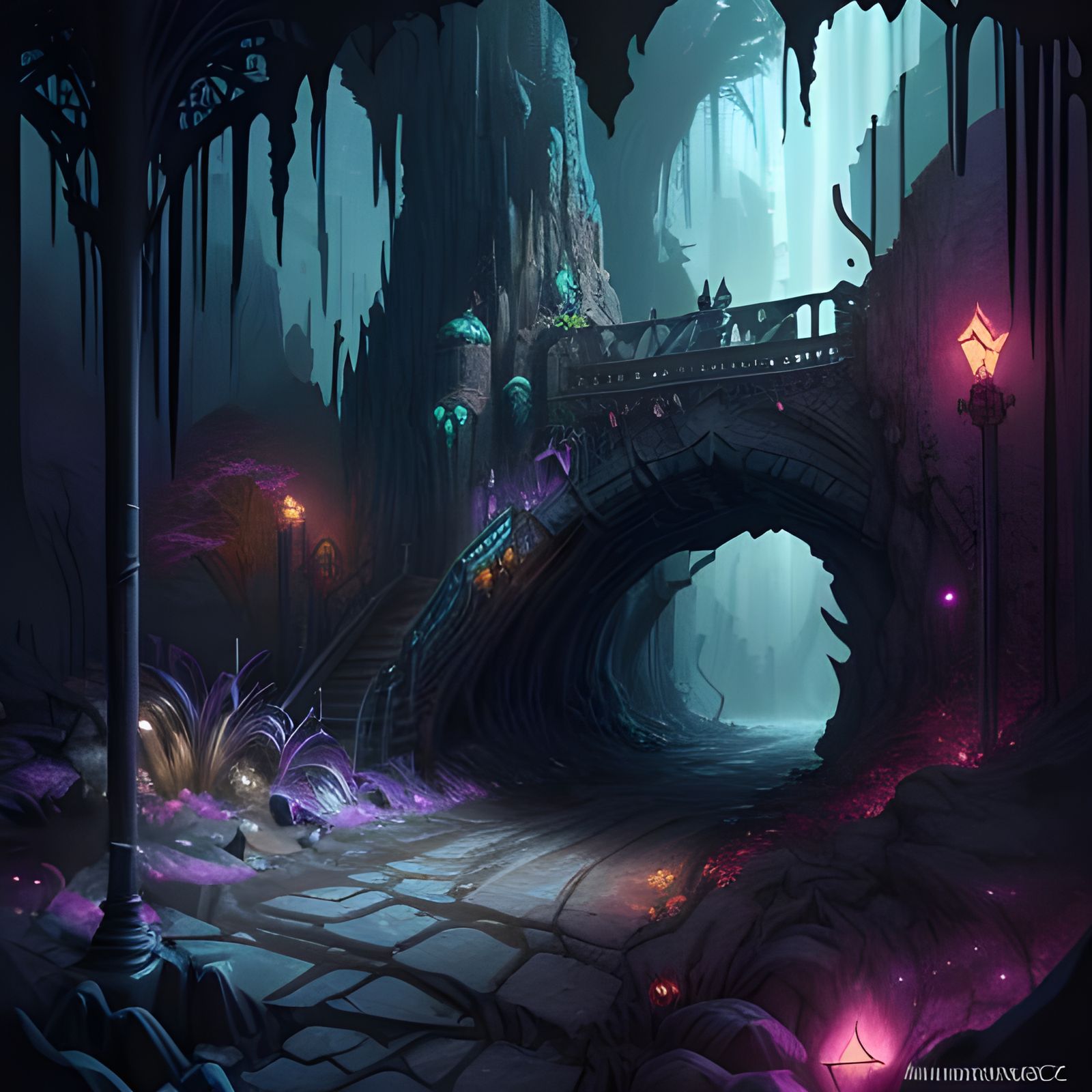 subterranean citiey and fortress, underdark, D&D, Menzobarazan, Drow ...