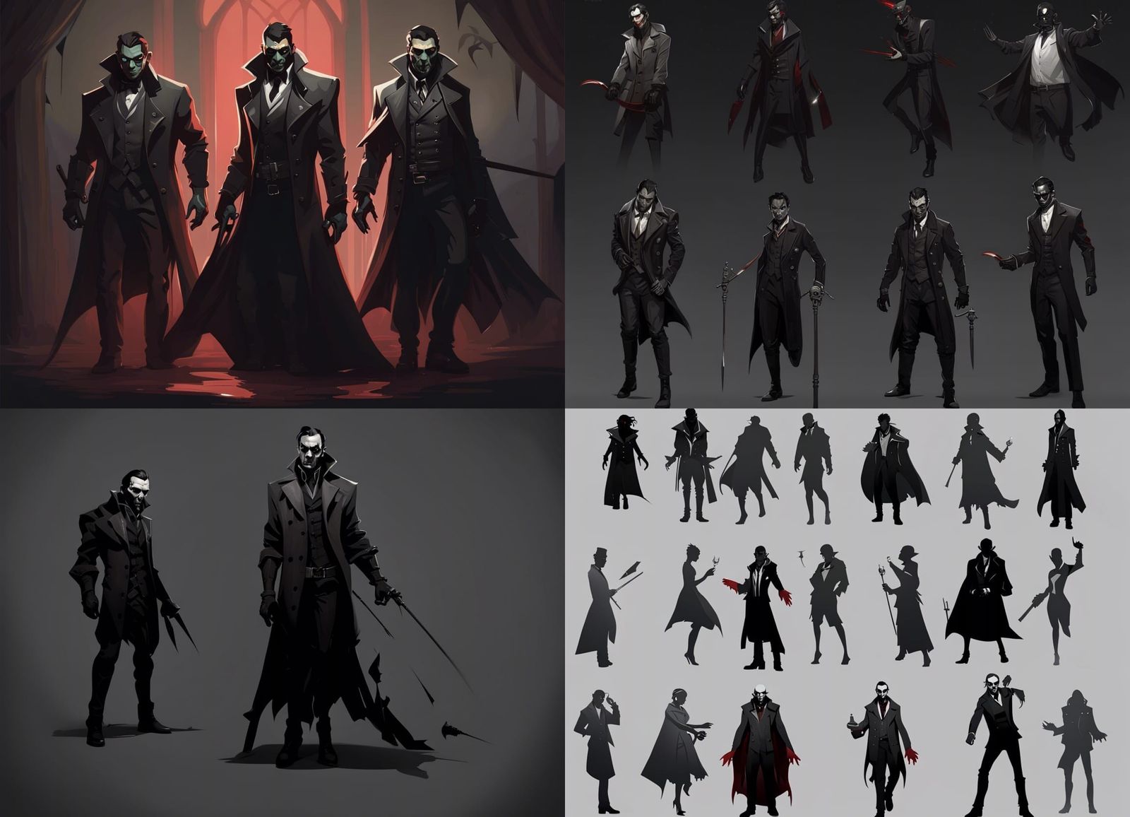dishonored game art character silhouettes, vampires in capes, sinister ...