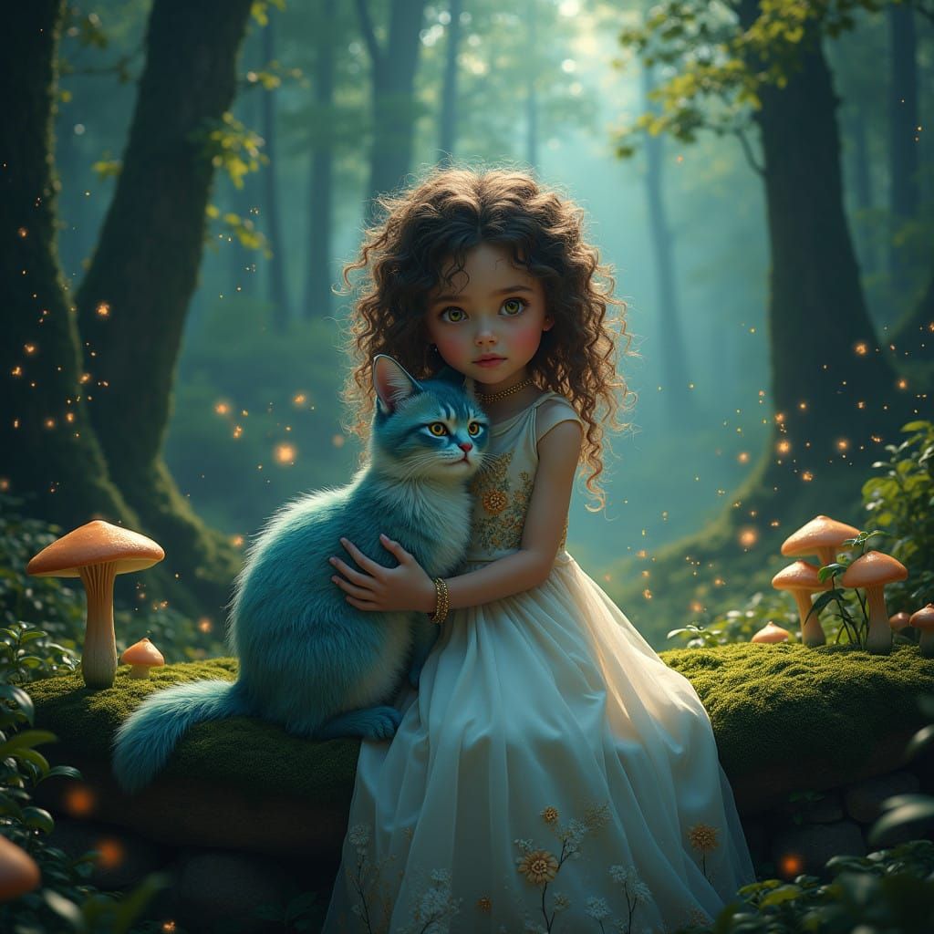 A girl with a cat - Girl with Majestic Cat in Lush, Vibra...