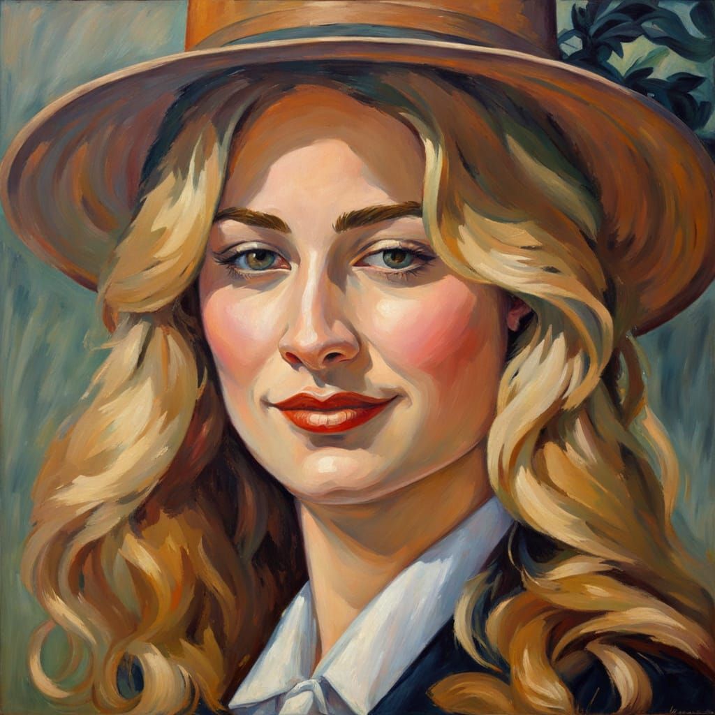 "A Confident Smirk" - Confident Beauty in Post-Impressionist...