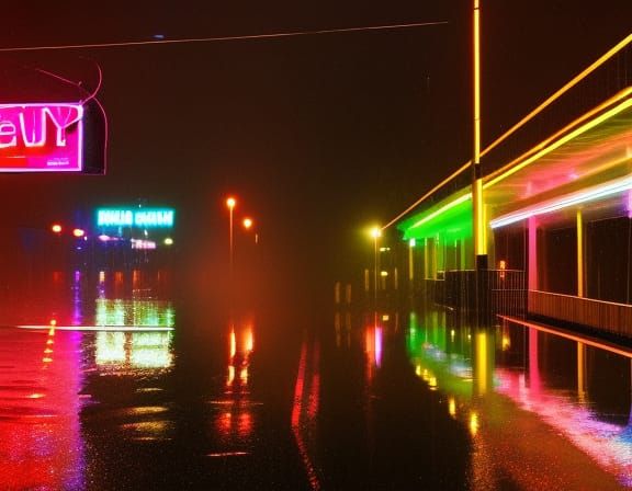 heavy falling rain neon lights - AI Generated Artwork - NightCafe Creator